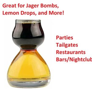 QUAFFER Double Bubble Layered Shot Glass Plus Recipe Card – Chaser Shot Glass Jigger for Smooth Shots – Fun Unique Split Shot Glasses Barware (1.25oz Top & 2.25oz Bottom, Set of 4)