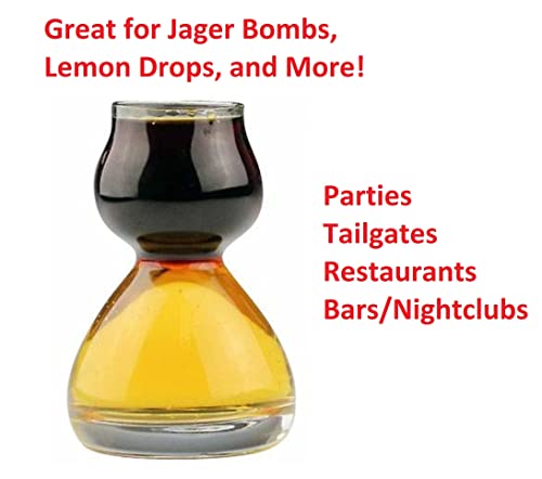 QUAFFER Double Bubble Layered Shot Glass Plus Recipe Card – Chaser Shot Glass Jigger for Smooth Shots – Fun Unique Split Shot Glasses Barware (1.25oz Top & 2.25oz Bottom, Set of 4)