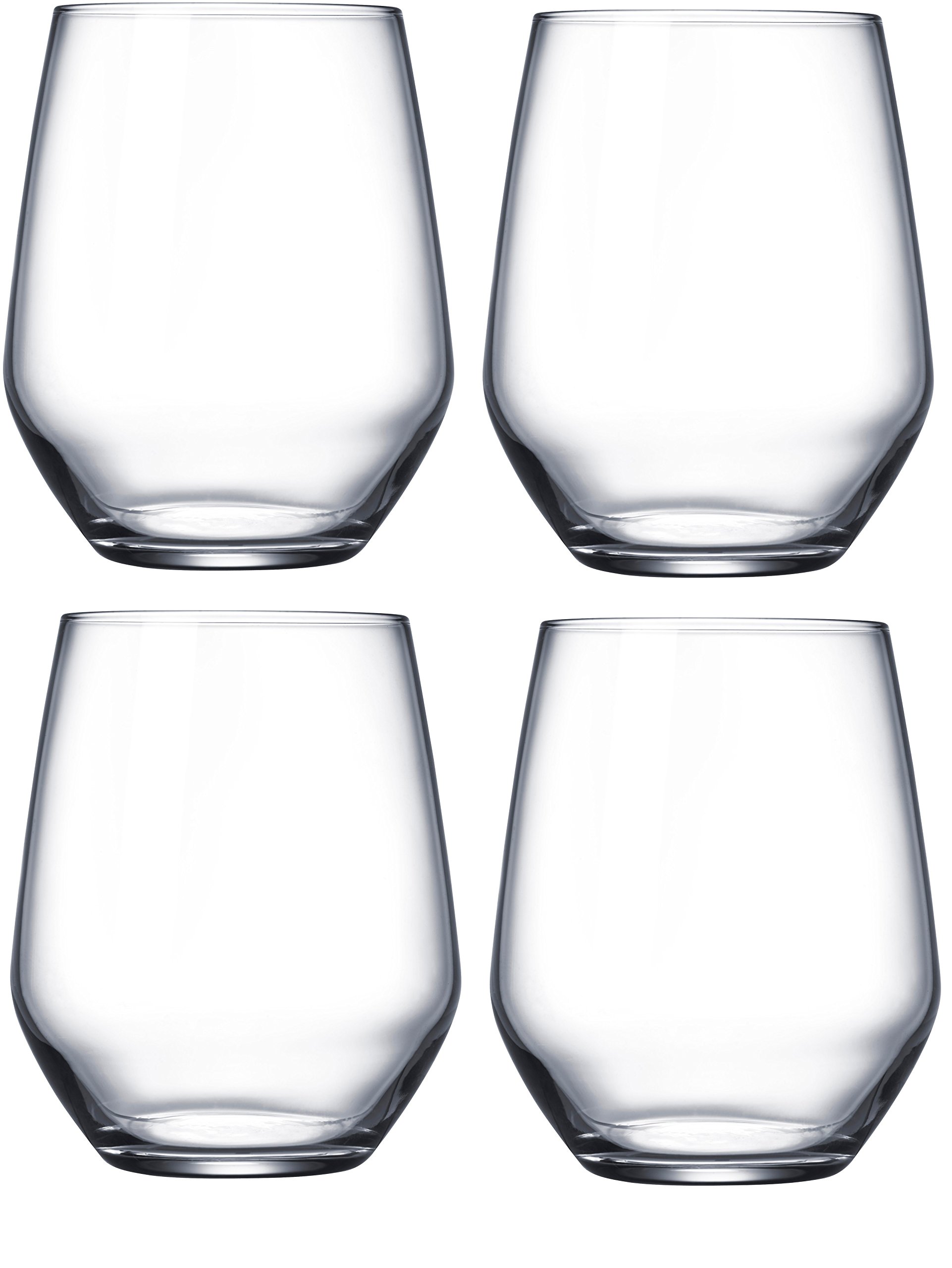 Circleware Basic Stemless White-Red Wine Drinking Glasses, Set of 4, 16 ounce, Limited Edition Glassware