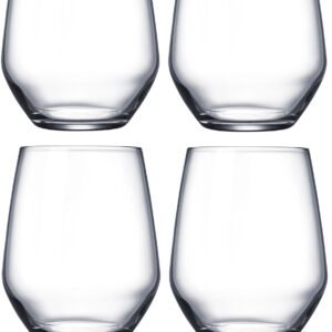 Circleware Basic Stemless White-Red Wine Drinking Glasses, Set of 4, 16 ounce, Limited Edition Glassware