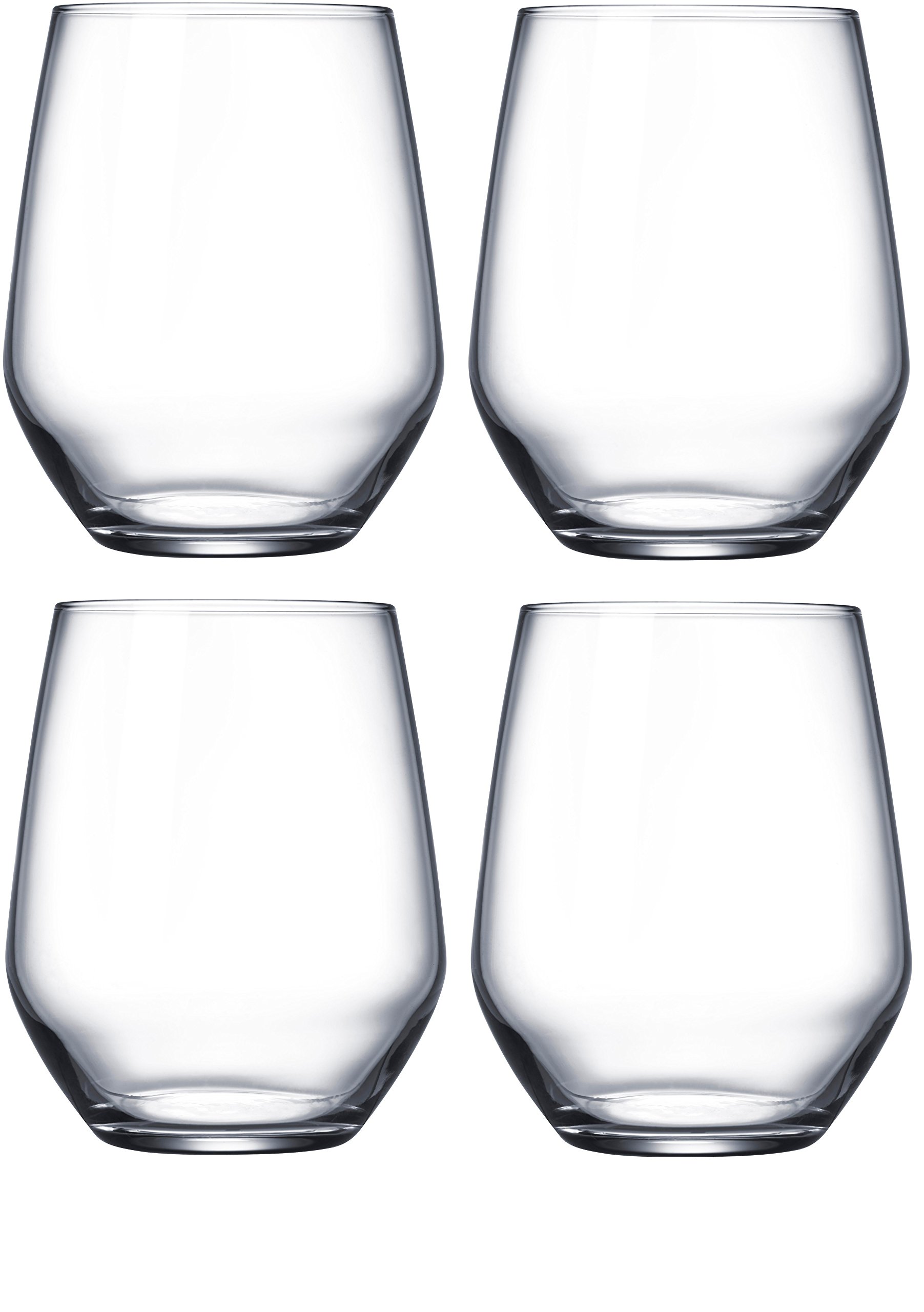 Circleware Basic Stemless White-Red Wine Drinking Glasses, Set of 4, 16 ounce, Limited Edition Glassware