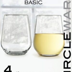 Circleware Basic Stemless White-Red Wine Drinking Glasses, Set of 4, 16 ounce, Limited Edition Glassware