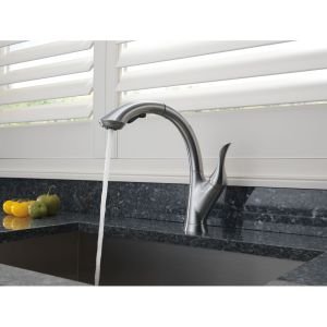 Delta Faucet Linden Single-Handle Kitchen Sink Faucet with Pull Out Sprayer, Arctic Stainless 4153-AR-DST, 12.38 x 5.00 x 12.38 inches