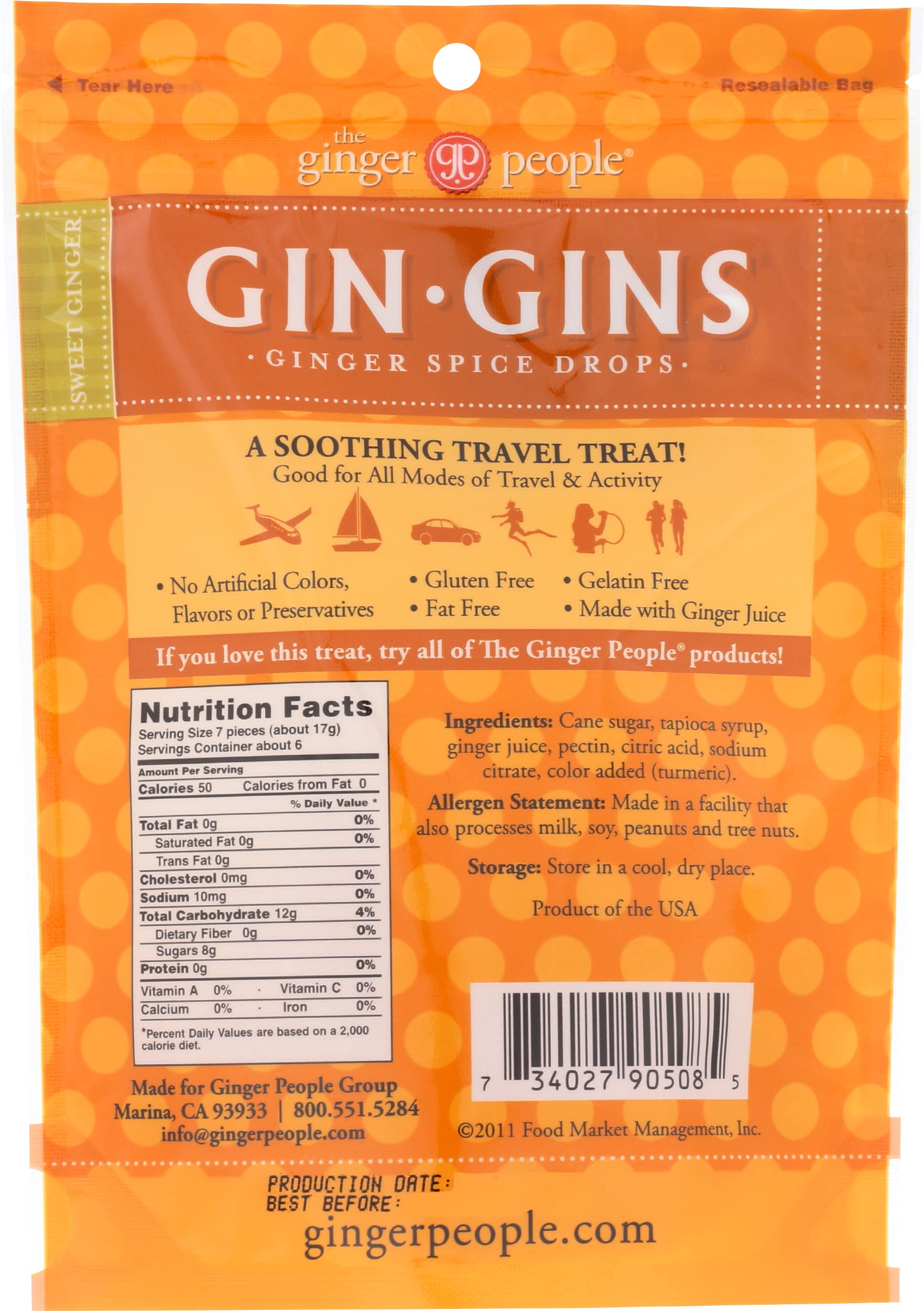 GIN GINS Spice Drops Ginger Candy by The Ginger People – Anti-Nausea and Digestion Aid, Individually Wrapped Healthy Candy – 3.5 oz Bags - Pack of 1