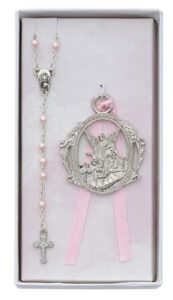 baby pink rosary & crib medal