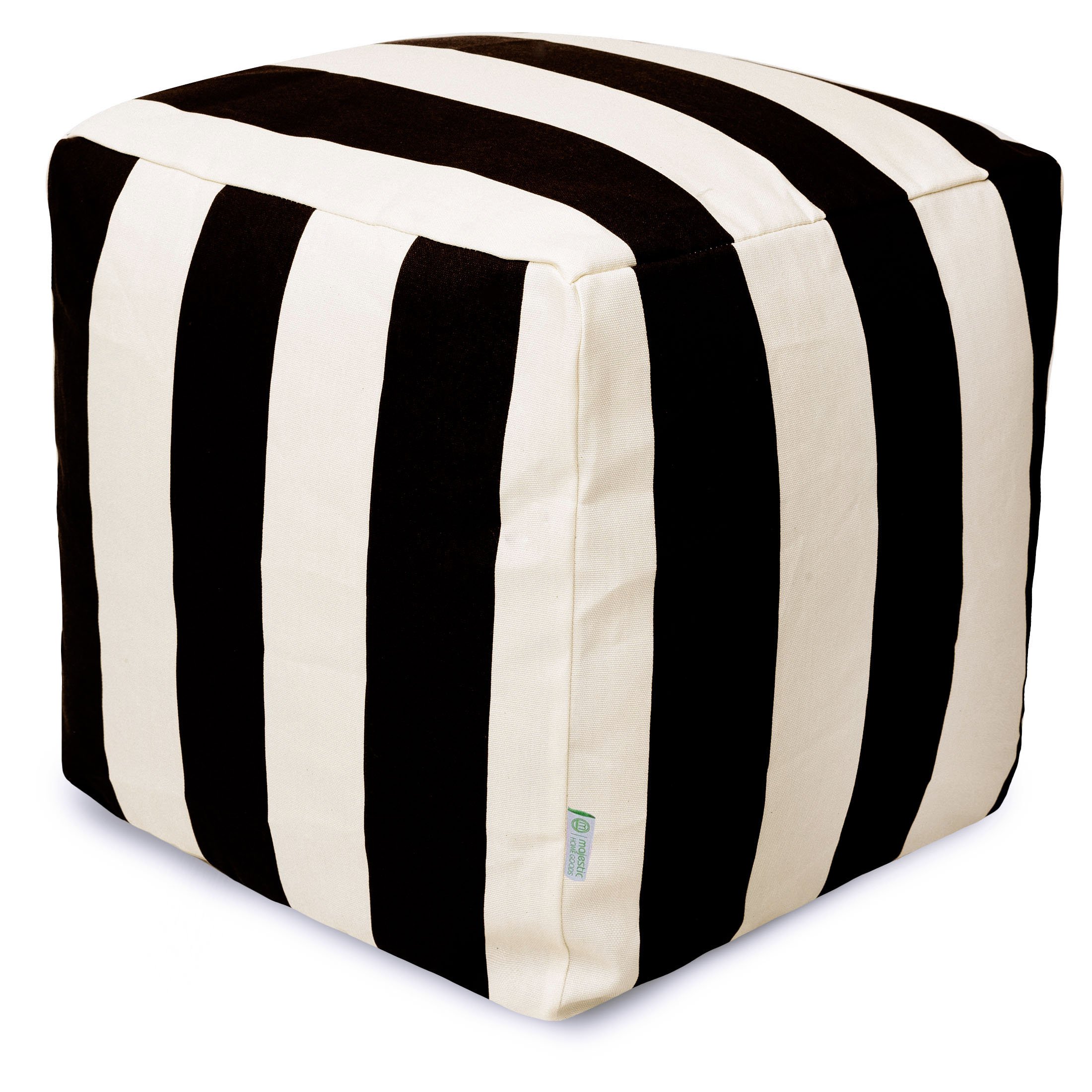 Majestic Home Goods Vertical Stripes Indoor/Outdoor Stuffed 17x17x17 Inches-Bean Bag Floor Foot Rest–Sitting Pouf Chair for Living Room–Nursery Pillow Ottoman, 17" x 17" x 17", Black/Cream