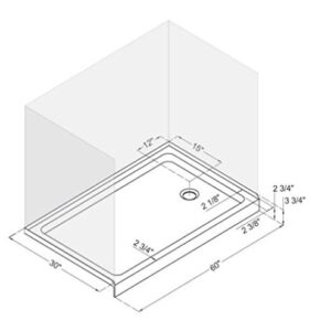 DreamLine SlimLine 30 in. D x 60 in. W x 2 3/4 in. H Right Drain Single Threshold Shower Base in White, DLT-1130602