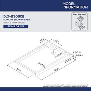 DreamLine SlimLine 30 in. D x 60 in. W x 2 3/4 in. H Right Drain Single Threshold Shower Base in White, DLT-1130602