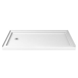 dreamline slimline 32 in. d x 60 in. w x 2 3/4 in. h left drain single threshold shower base in white, dlt-1132601