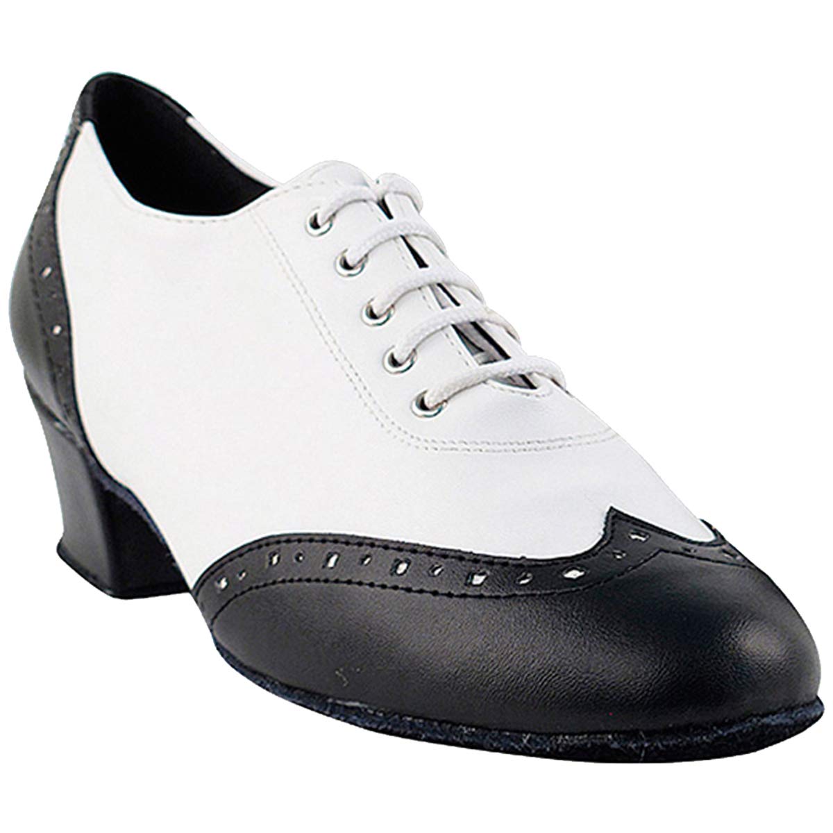 Women's Ballroom Dance Shoes Salsa Latin Practice Dance Shoes Black & White Leather 2008EB Comfortable - Very Fine 1.5" Heel 5.5 M US [Bundle of 5]