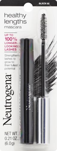 Neutrogena Healthy Lengths Mascara for Stronger, Longer Lashes, Clump-, Smudge- and Flake-Free Mascara with Olive Oil, Vitamin E and Rice Protein, Black 02,.21 oz