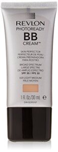 revlon bb cream, photoready face makeup for all skin types, spf 30, light- medium coverage, moisturizing & hydrating formula, 020 light medium, 1 fl oz