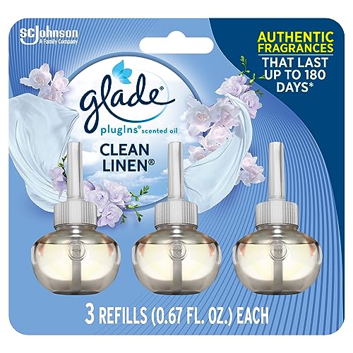 Glade PlugIns Refills Air Freshener, Scented and Essential Oils for Home and Bathroom, Clean Linen, 2.01 Fl Oz, 3 Count