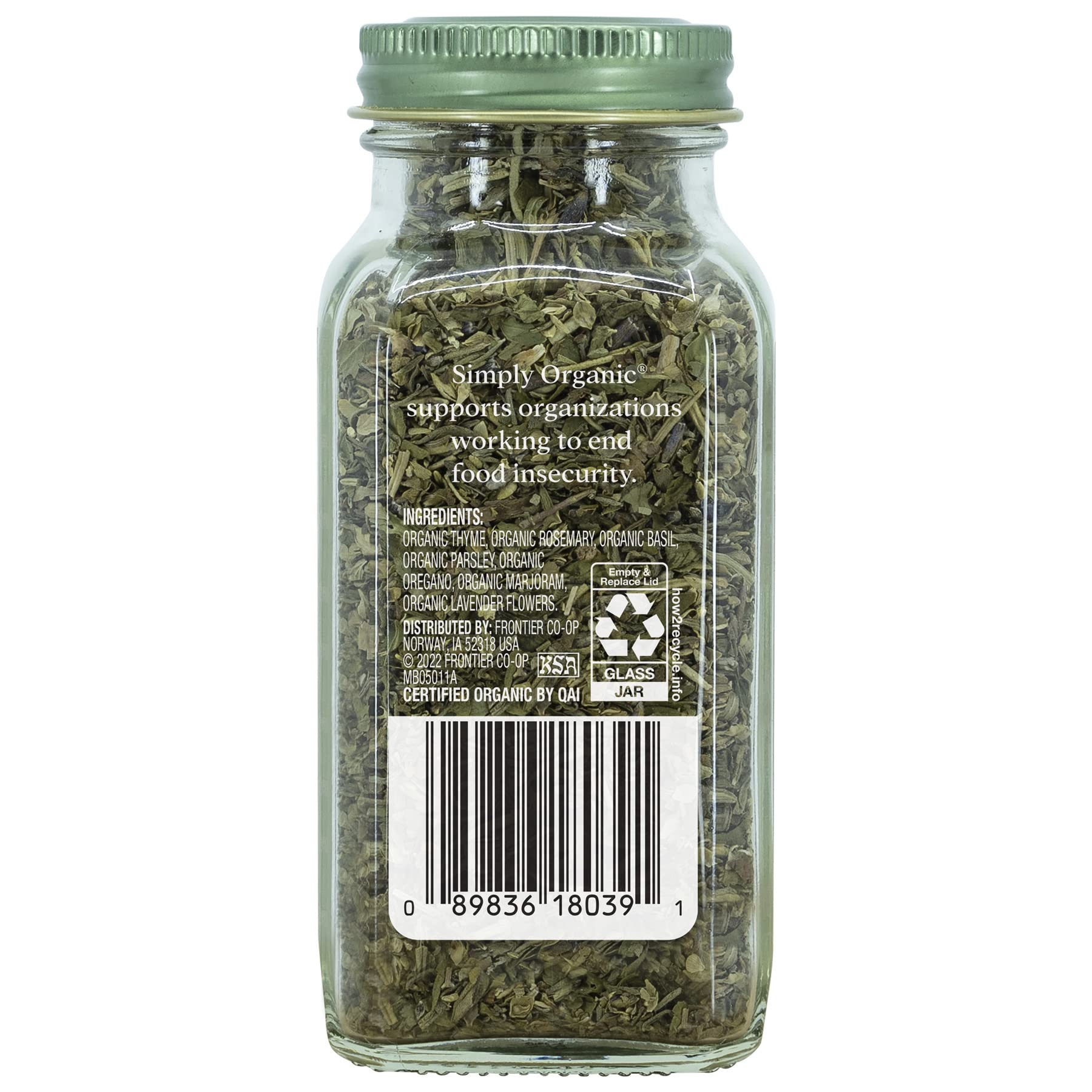 Simply Organic Herbs De Provence, 1-Ounce Jar, French Blend of Aromatic Savory, Thyme, Rosemary, Basil Tarragon & Lavender