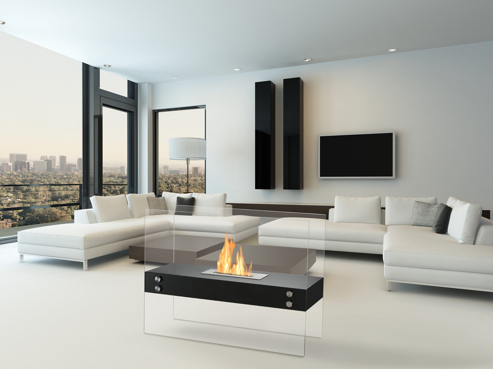 Freestanding Ventless Bio Ethanol Fireplace - Vitrum H Black | Ignis