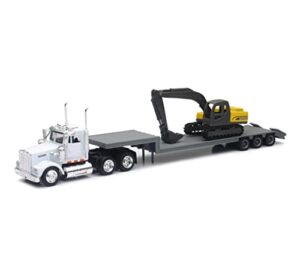 new-ray 1:43 scale kenworth w900 lowboy trailer with construction excavator