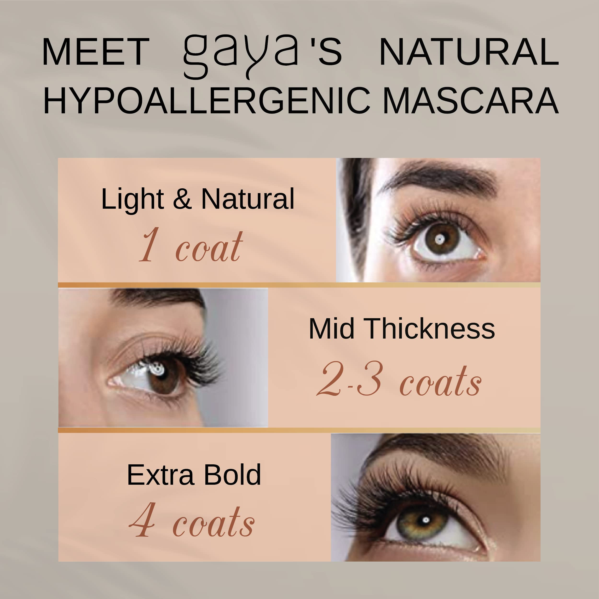 Vegan Black Mascara for Sensitive Eyes, Natural Hypoallergenic mascara, Buildable Lengthening and Volumizing for Natural Looking, Cruelty Free, Ophthalmologist Tested- By Gaya cosmetics