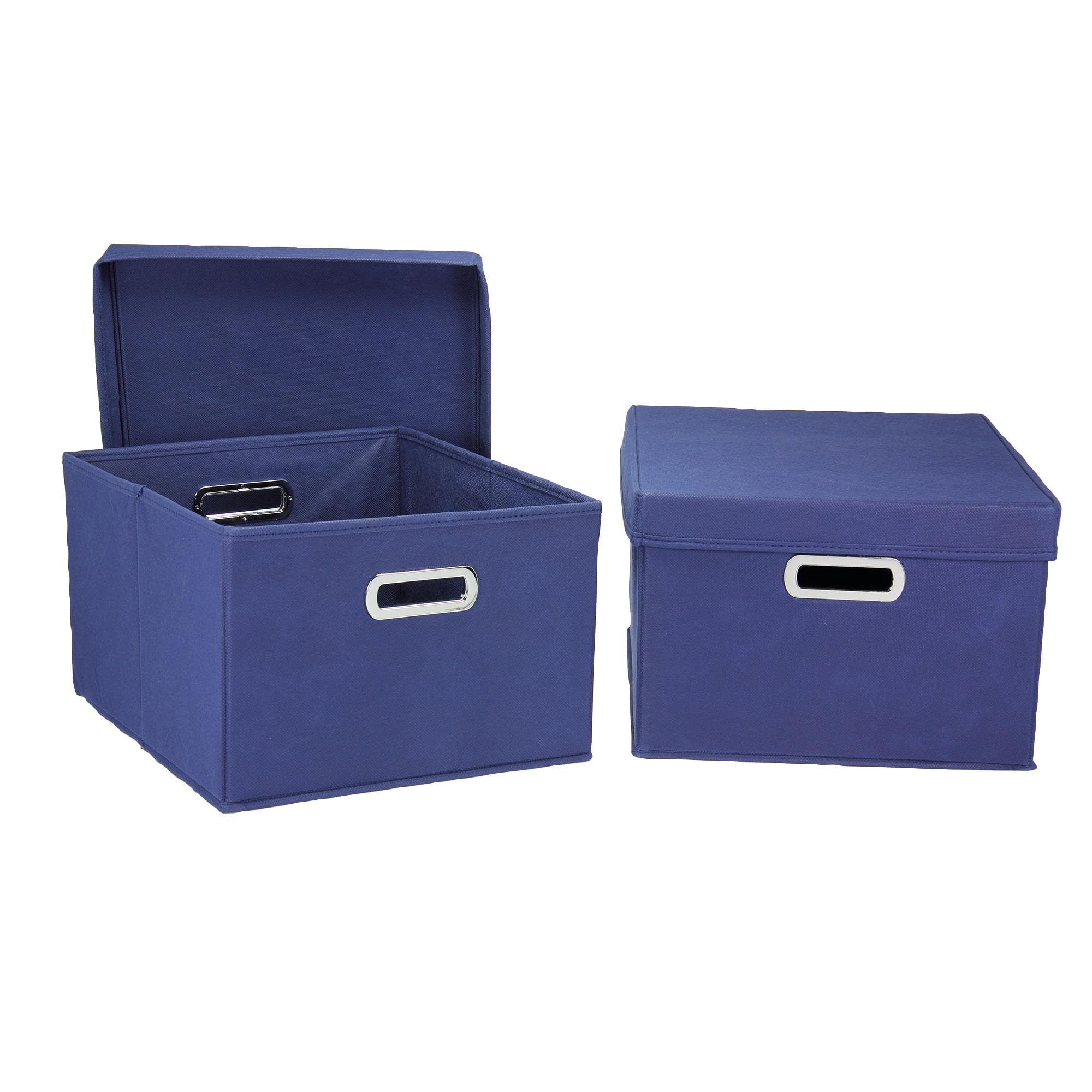 Household Essentials Fabric Storage Boxes with Lids and Handles, Blue