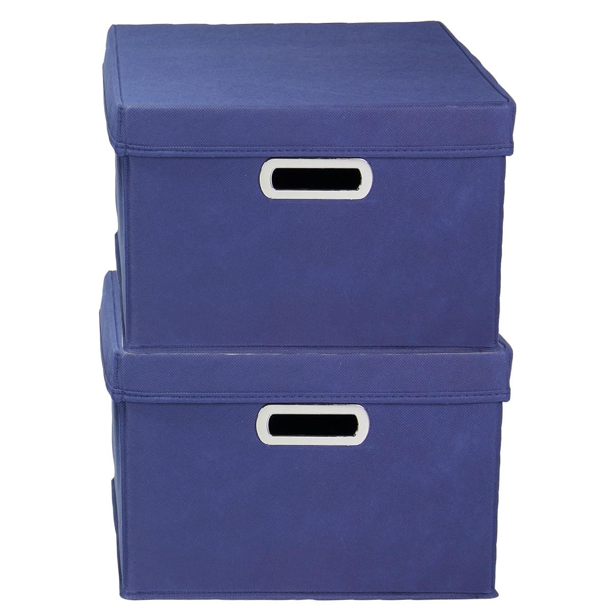 Household Essentials Fabric Storage Boxes with Lids and Handles, Blue