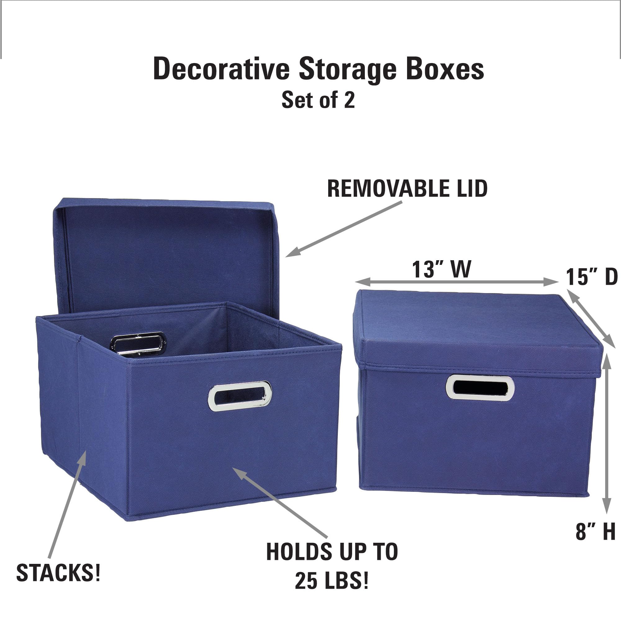 Household Essentials Fabric Storage Boxes with Lids and Handles, Blue