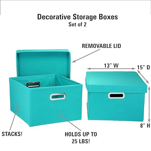 Household Essentials Fabric Storage Boxes with Lids and Handles, Aqua