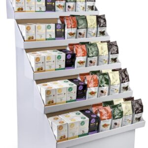 Free-Standing Display Rack, White Corrugated Cardboard Construction with 5 Bins - Sold in Sets of 2