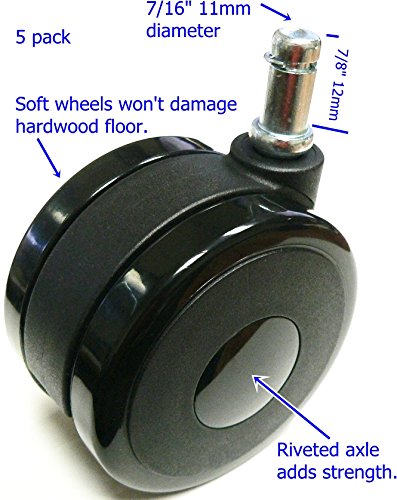 Oajen 4" 100mm Twin Soft Wheel Caster 5 Pack, Furniture Wheel, 7/16" x 7/8" 11mm x 22mm Grip Ring for Office Chair, Won't Damage Hardwood Floors