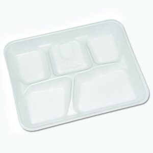 pactiv yth10500sgbx lightweight foam school trays, white, 5-compartment, 8 1/4 x 10 1/2 (case of 500)