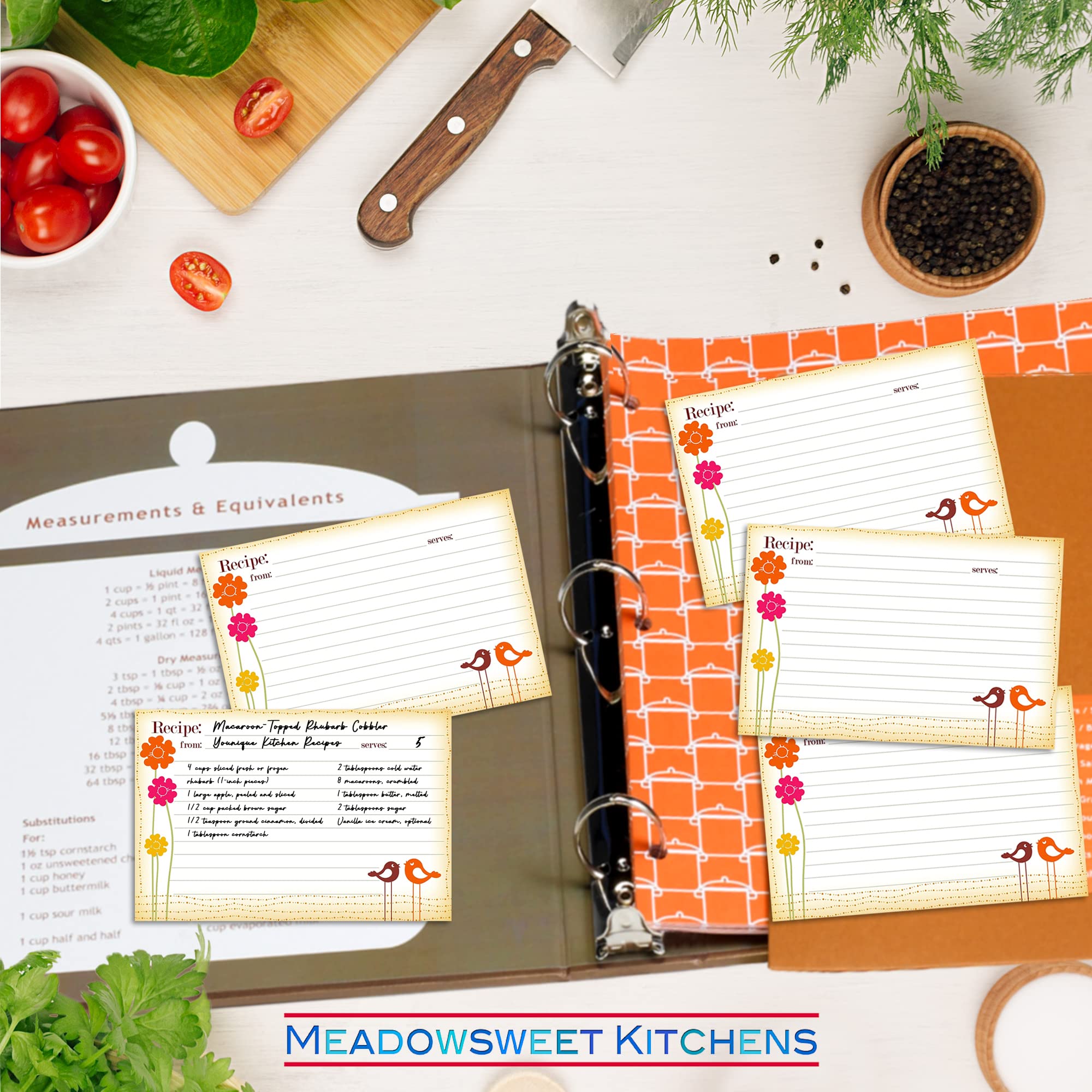 Meadowsweet Kitchens Recipe Card Set - 25 Double Sided Recipe Cards 4 x 6 Inch, Perfect Size Blank Cards for a Recipe Card Box, Make Your Own Personalized Recipe Book - Singing Birds