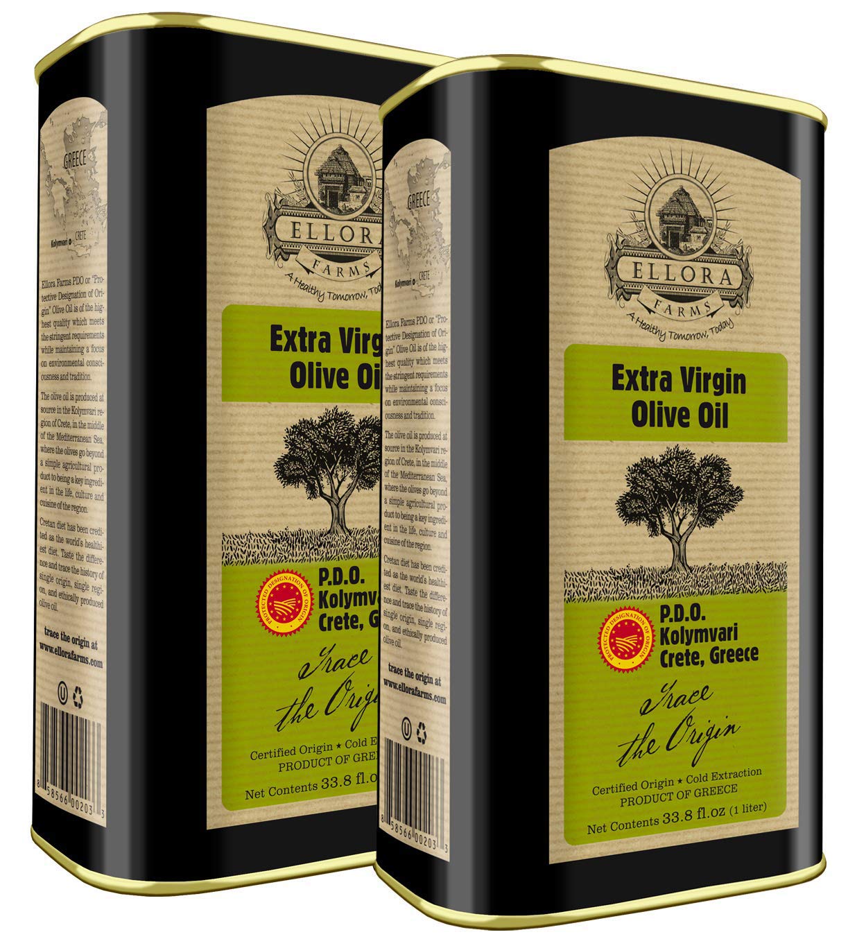 Ellora Farms Single Estate Traceable Extra Virgin Olive Oil 1 Liter PDO Tins | 2 Pack