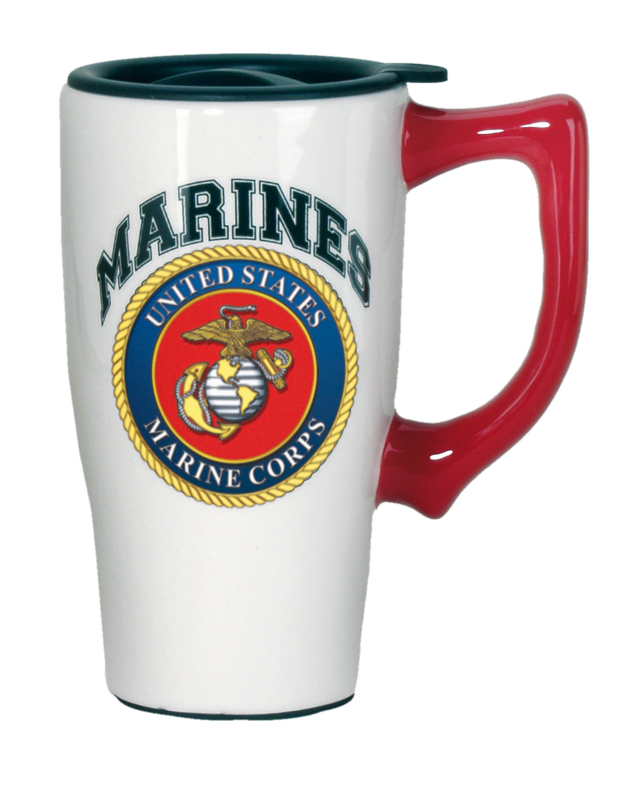 Spoontiques - Ceramic Travel Mugs - Marines Cup - Hot or Cold Beverages - Gift for Coffee Lovers