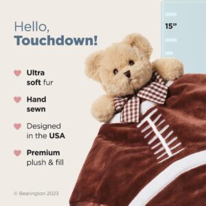 Bearington Baby Touchdown Snuggler, 15 Inch Football Plush Stuffed Animal Teddy Bear Security Blanket Lovey for Babies