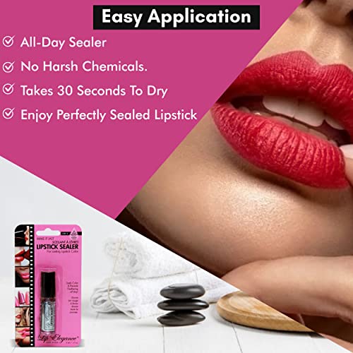 Lip Elegance Lipstick Sealer - Long Lasting Lipstick Sealer with Brush Applicator - Waterproof, Smudge Proof, Oilproof - All Day Liplock Effect 0.17 Fl Oz