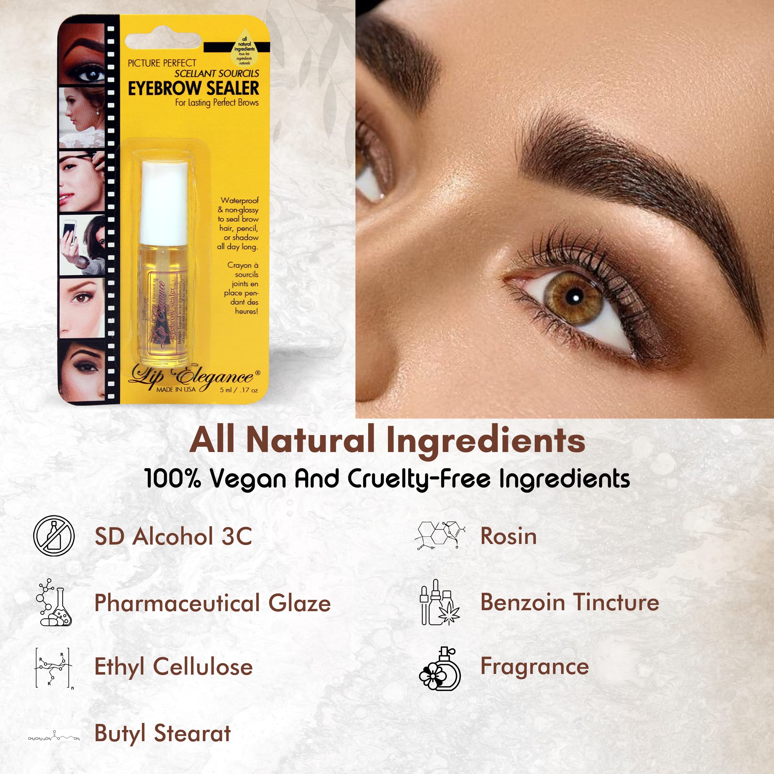 Lip Elegance Eyebrow Sealer - Clear Eyebrow Gel for Picture Perfect Eyebrows - Waterproof Eyebrow Brow Gel for Extreme Hold - 0.17 oz Eyebrow Setting Gel