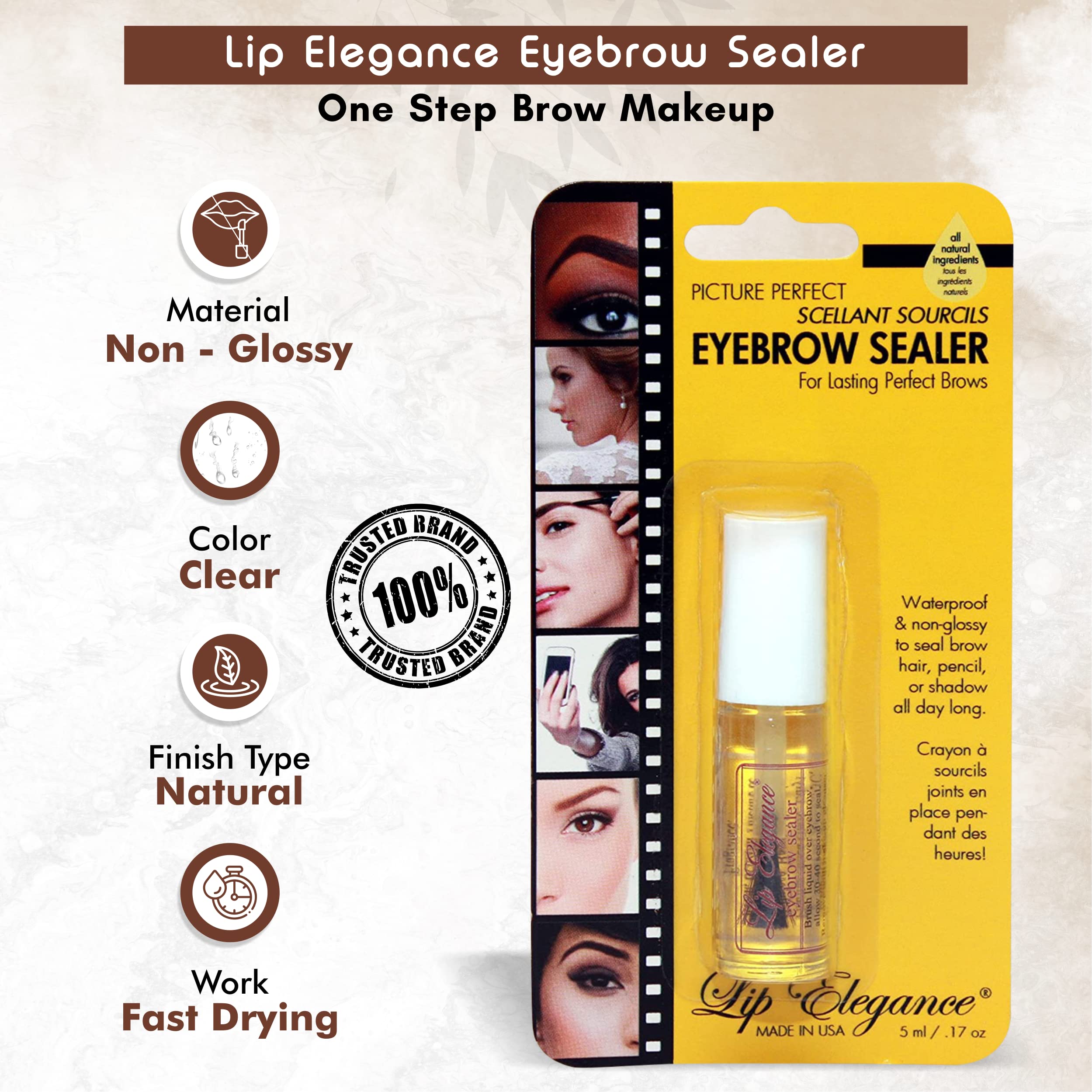 Lip Elegance Eyebrow Sealer - Clear Eyebrow Gel for Picture Perfect Eyebrows - Waterproof Eyebrow Brow Gel for Extreme Hold - 0.17 oz Eyebrow Setting Gel