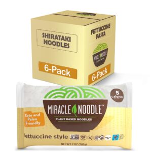 miracle noodle fettuccine shirataki noodles - plant based konjac noodles fettucine, keto fettuccine, vegan, gluten-free, low carb pasta, low calorie pasta, non-gmo, soy free, paleo - 7 oz, 6-pack