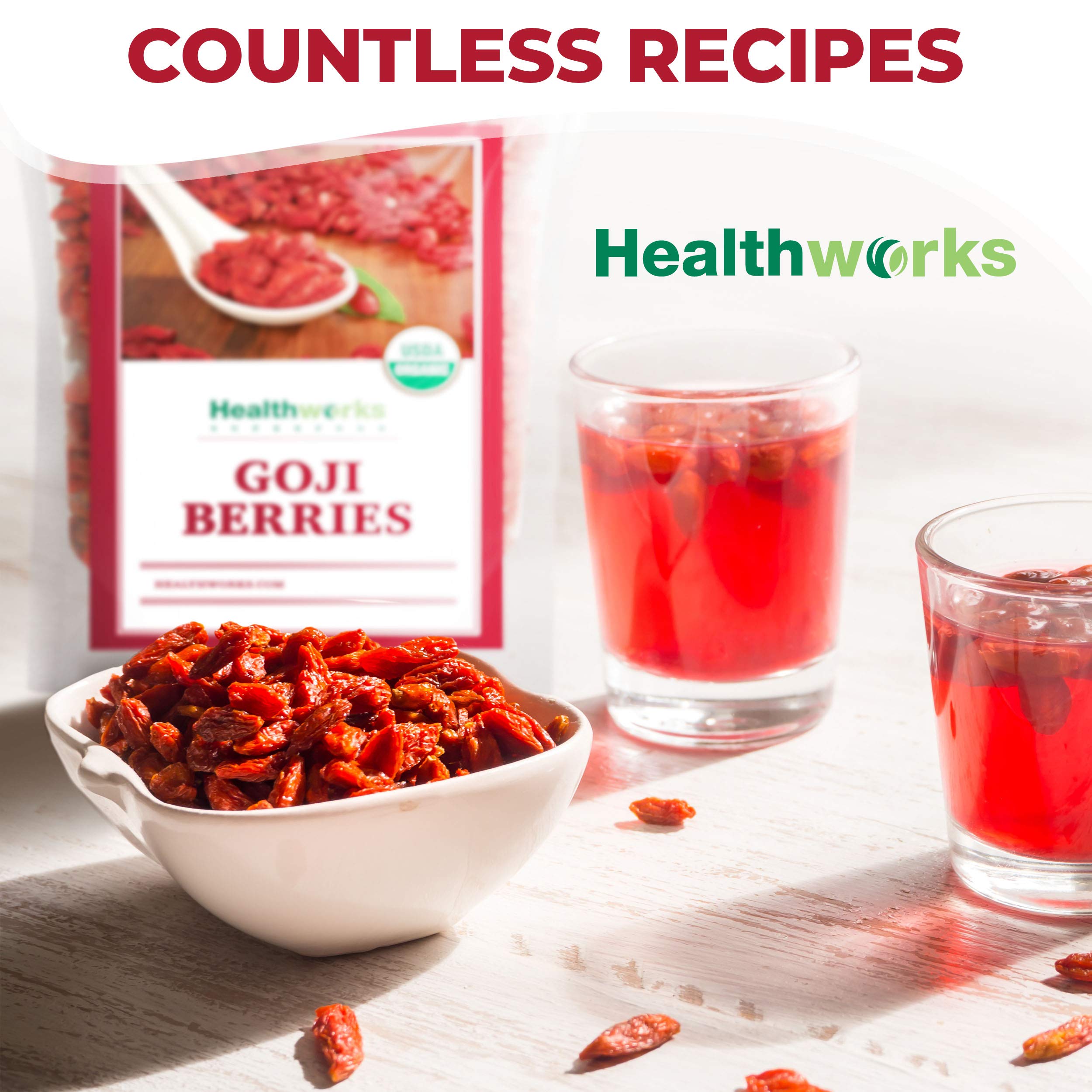 Healthworks Raw Goji Berries (32 Ounces / 2 Pound) | Certified Organic & Sun-Dried | Keto, Vegan & Non-GMO | Baking, Teas & Smoothies | Antioxidant Superfood