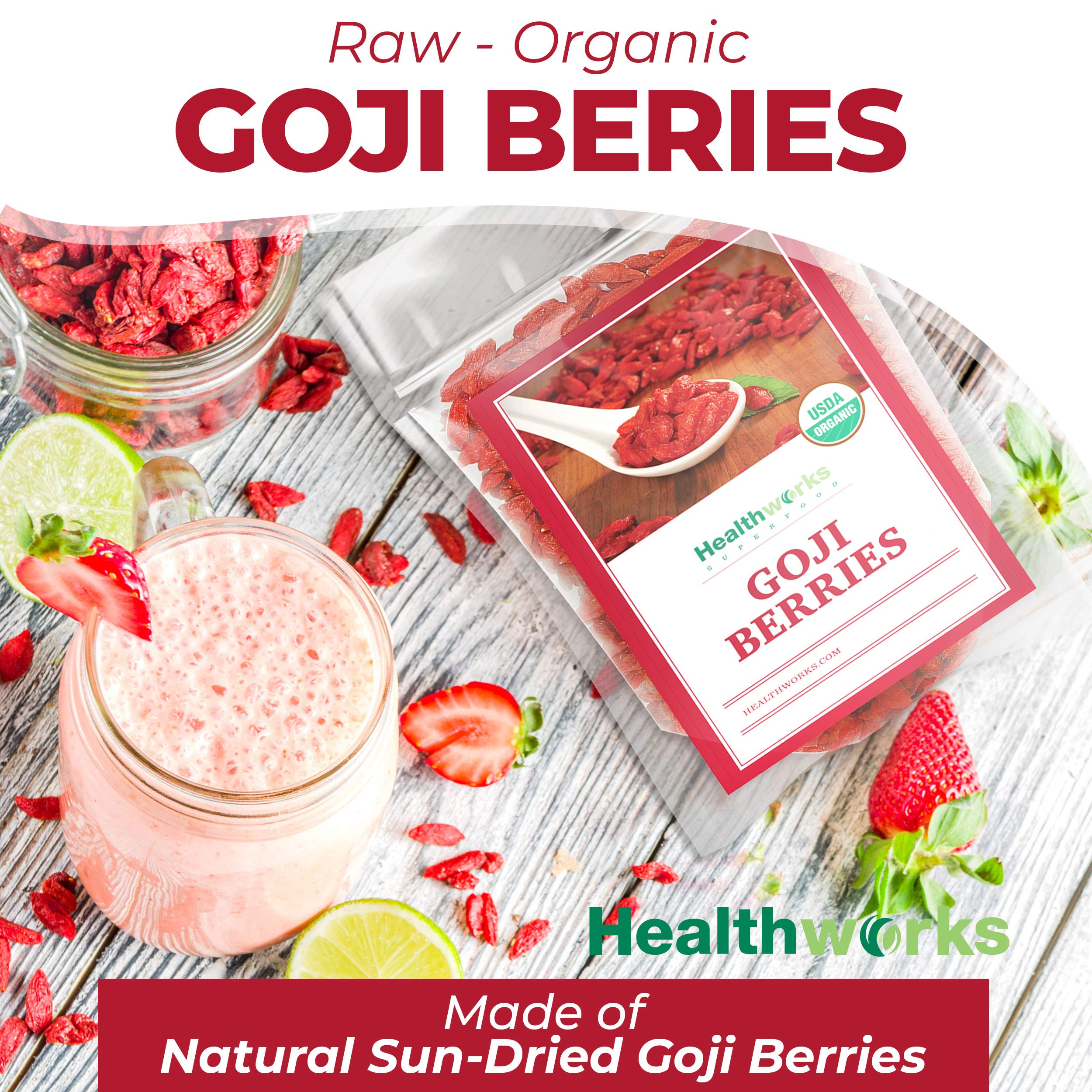 Healthworks Raw Goji Berries (32 Ounces / 2 Pound) | Certified Organic & Sun-Dried | Keto, Vegan & Non-GMO | Baking, Teas & Smoothies | Antioxidant Superfood