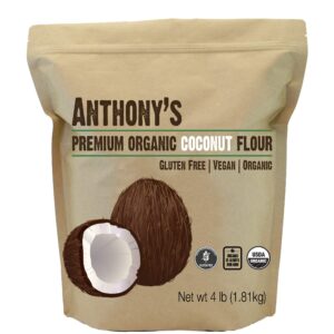 Anthony's Organic Coconut Flour, 4 lb, Batch Tested Gluten Free, Non GMO, Vegan, Keto Friendly