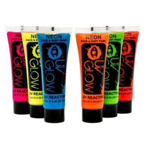 uv glow blacklight face and body paint - neon fluorescent (0.34oz (pack of 6))