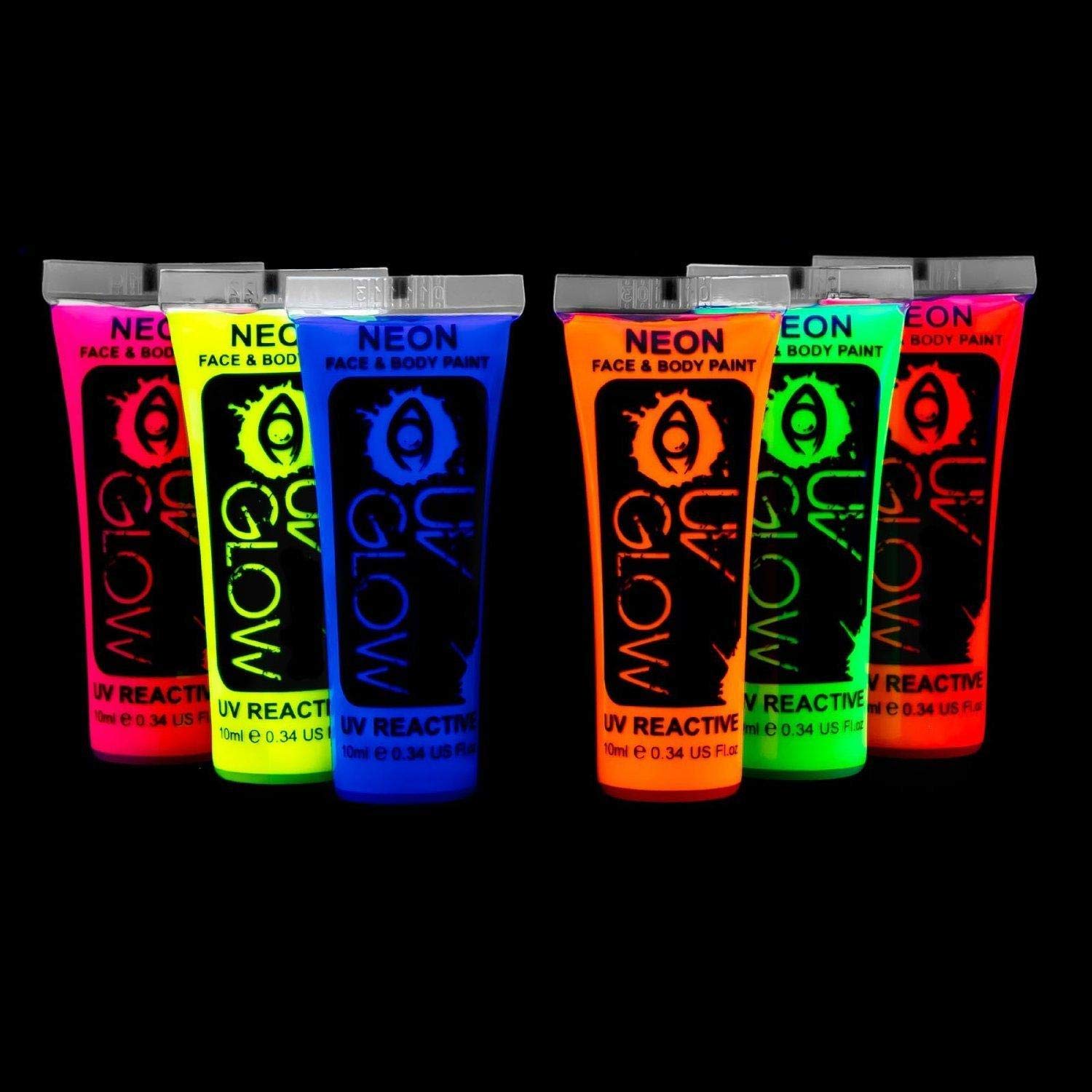 UV Glow Blacklight Face and Body Paint - Neon Fluorescent (0.34oz (Pack of 6))