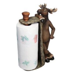 rivers edge products countertop paper towel holder, unique resin and wood paper towel holder, novelty napkin roll holder for counter, giftable animal paper towel stand, moose