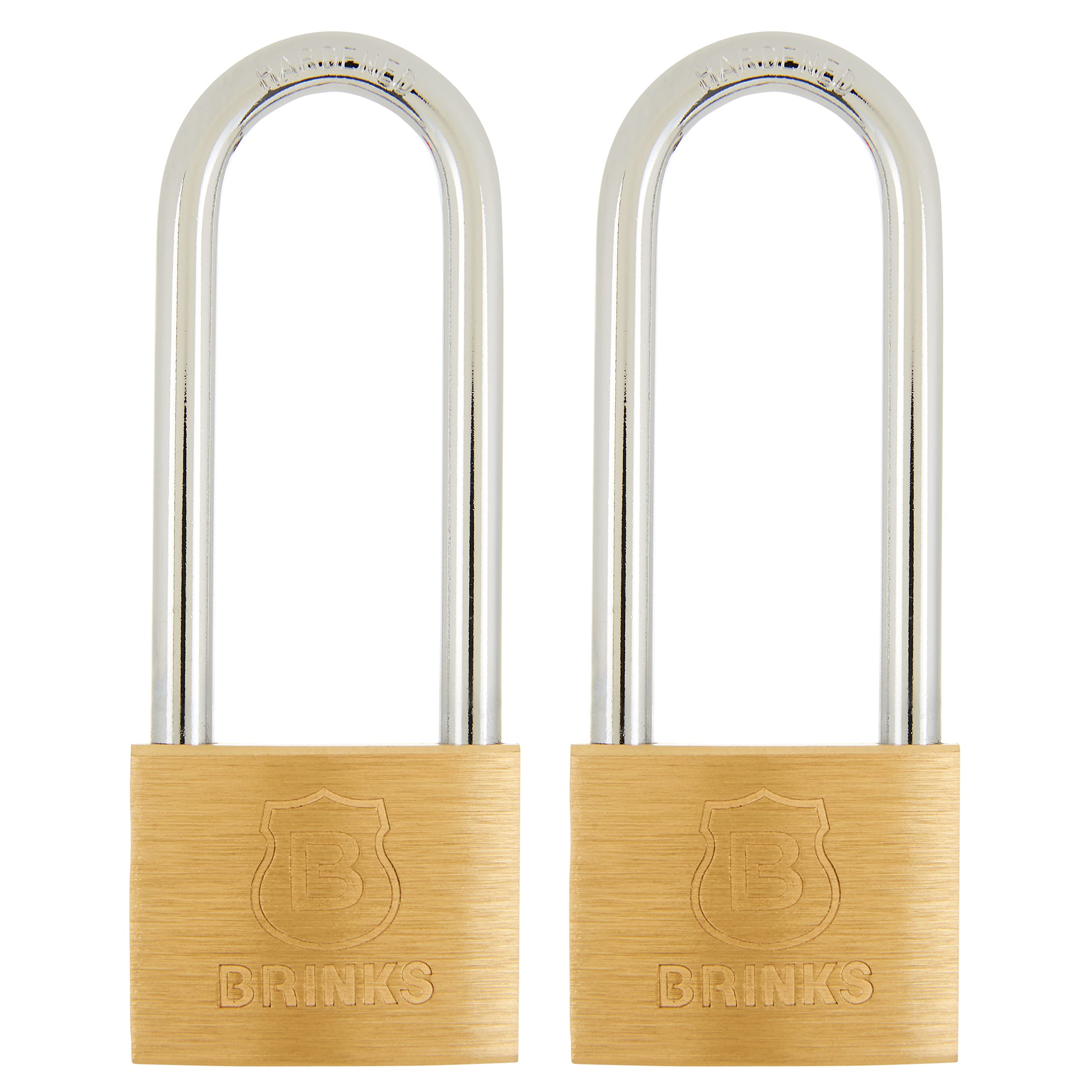 BRINKS - 40mm Solid Brass Keyed Padlock with 2.5” Shackle Clearance, 2-Pack - Chrome Plated with Hardened Steel Shackle, (171-42201)