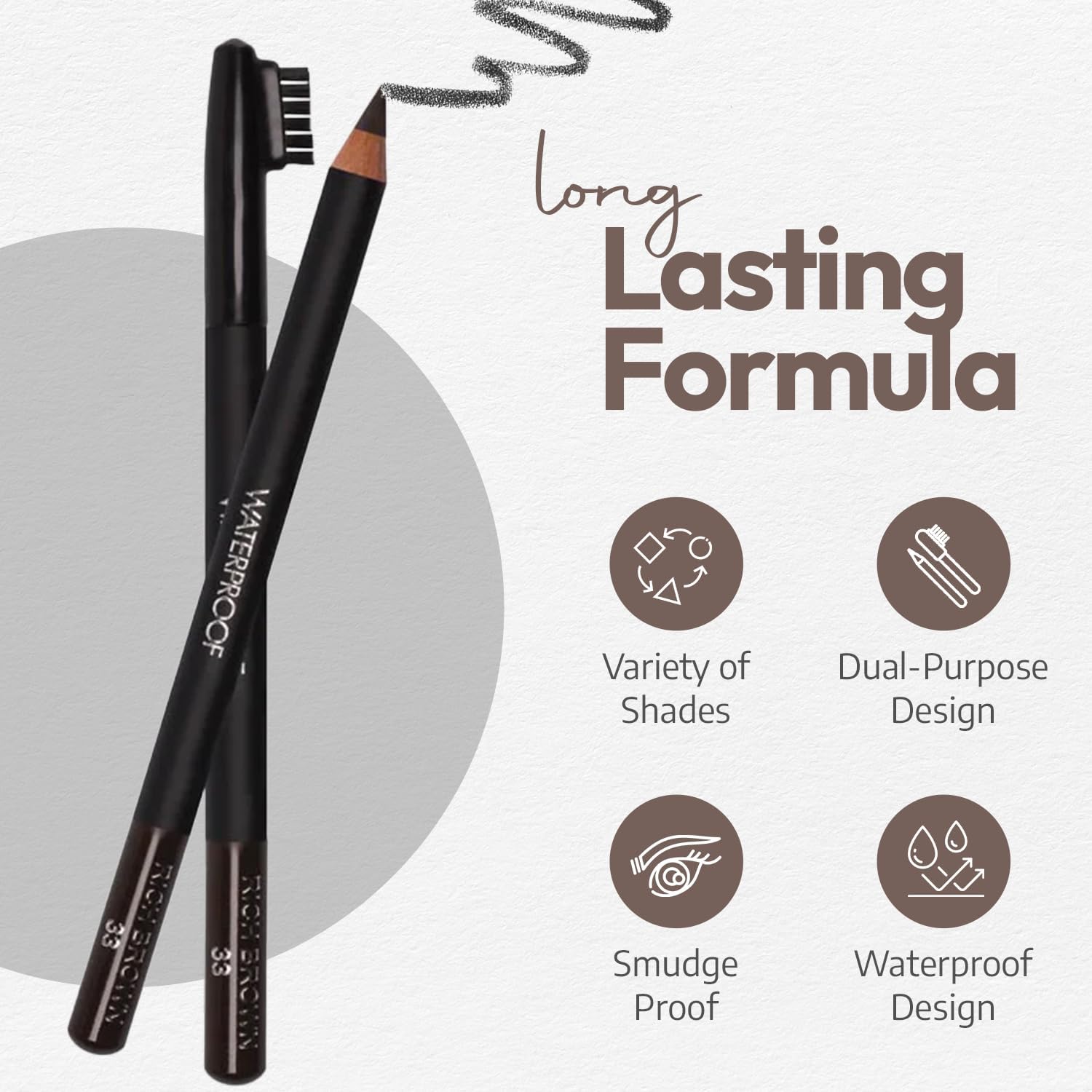 Sorme Natural Definitive Waterproof Eyebrow Pencil 0.04 oz | Smudgeproof Soft Gray Eye Brow Pencil | Dual Purpose Brow Pencil and Brush Combo | High Definition Waterproof Eyebrow Makeup