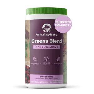 amazing grass greens blend antioxidant: super greens powder smoothie mix with organic spirulina, beet root powder, elderberry & probiotics, sweet berry, 60 servings (packaging may vary)