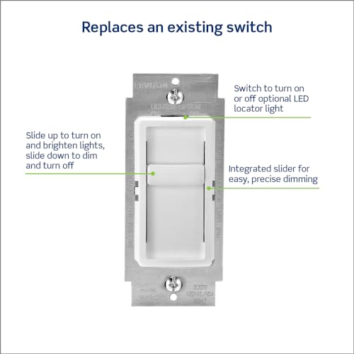 Leviton SureSlide Dimmer Switch for Dimmable LED, Halogen and Incandescent Bulbs, 6672-1LW, White