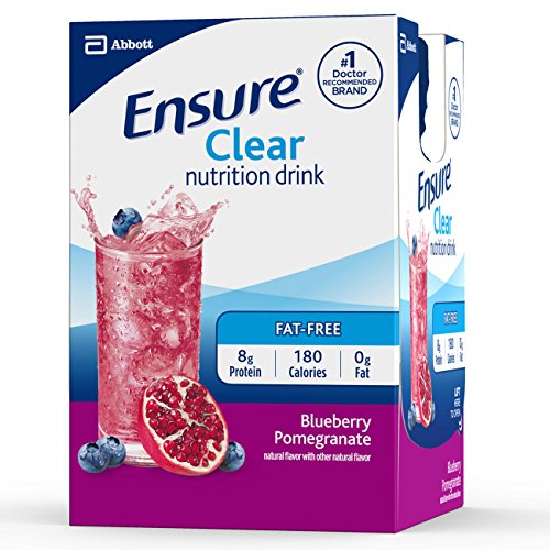 Ensure Liquid Clear Nutrition Drink, 0g fat, 8g of protein, Blueberry Pomegranate, 10 Fl Oz (Pack of 12), Bottle, gluten free