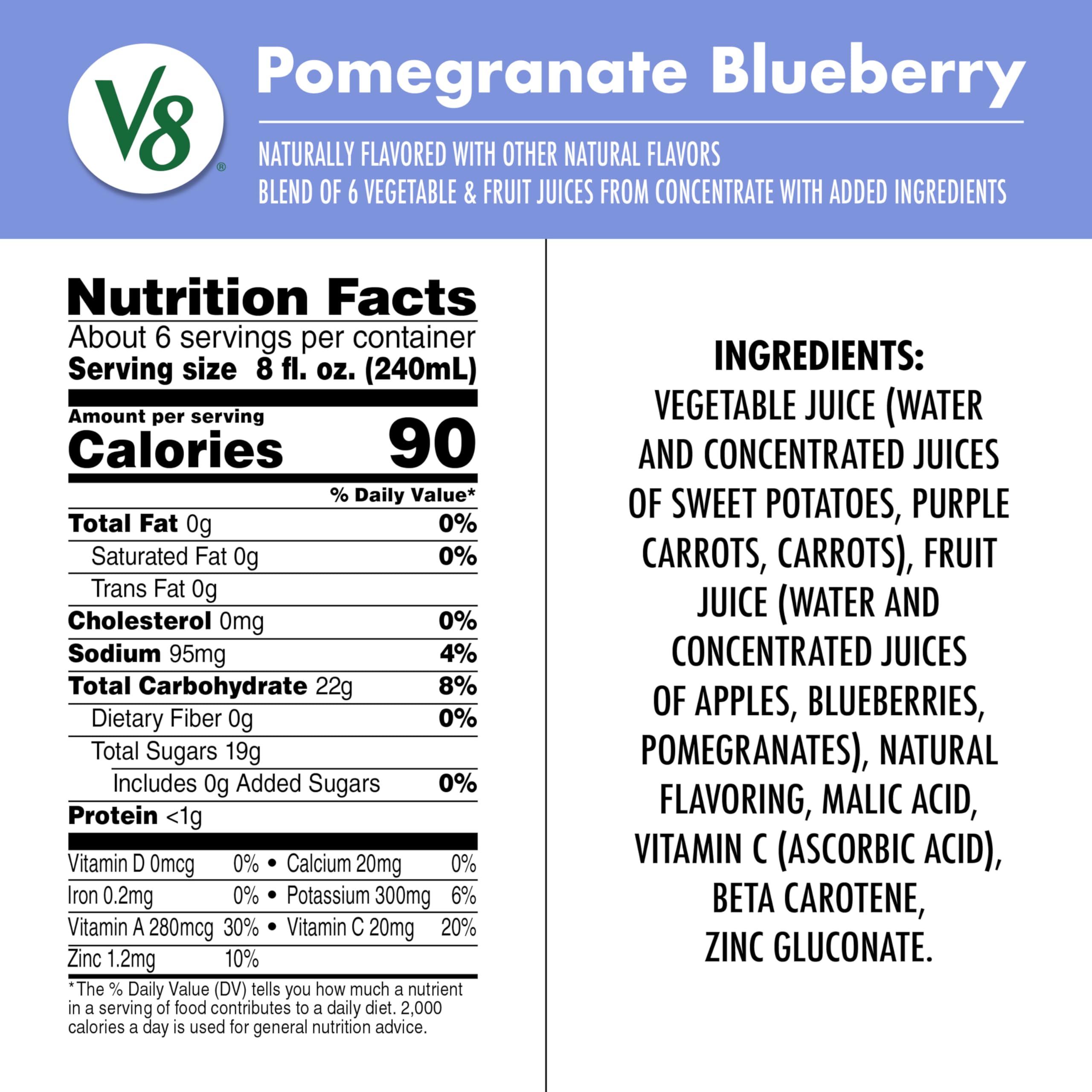 V8 Blends 100% Juice Pomegranate Blueberry Juice, 46 fl oz Bottle (Case of 6)