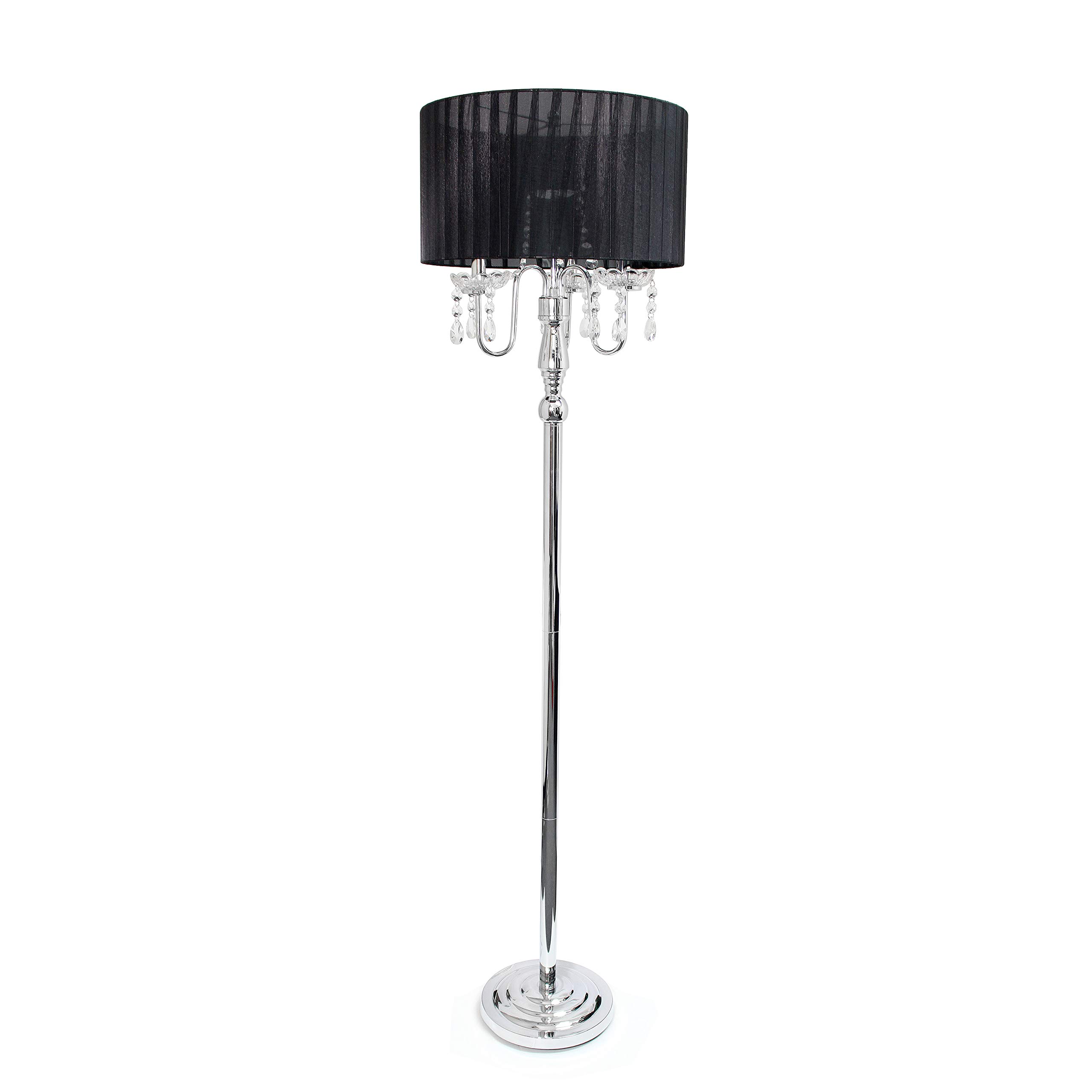 Elegant Designs LF1002-BLK Trendy Romantic Sheer Shade Hanging Crystals, Black Floor Lamp