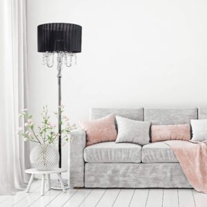 Elegant Designs LF1002-BLK Trendy Romantic Sheer Shade Hanging Crystals, Black Floor Lamp